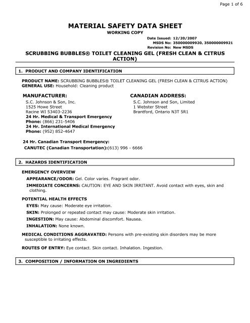 MATERIAL SAFETY DATA SHEET - Menards