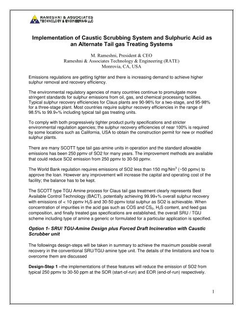 Caustic Scrubber and Sulphuric Acid Tail Gas Options - Rameshni ...