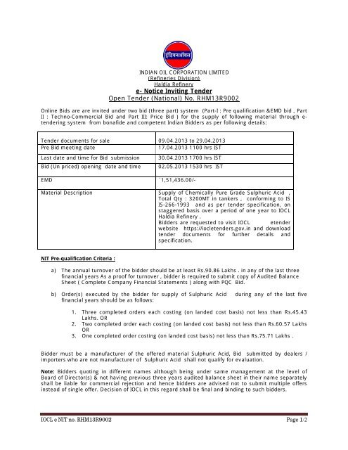 Iocl tender store