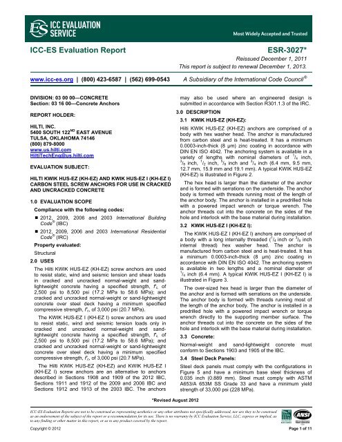 ESR-3027 - Hilti Inc. - ICC-ES