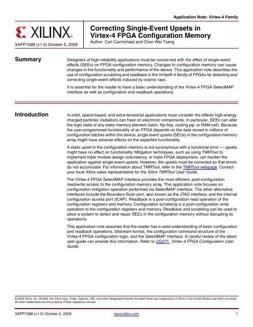 Xilinx Xapp1088 Correcting Single Event Upsets In Virtex 4 Fpga