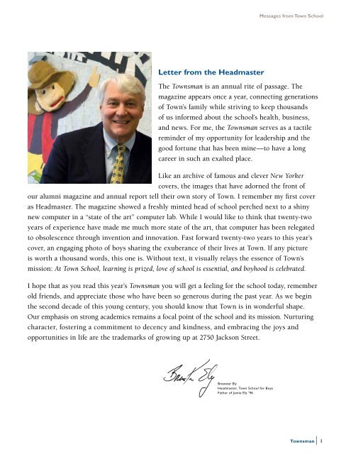 Letter from the Headmaster - Town School for Boys