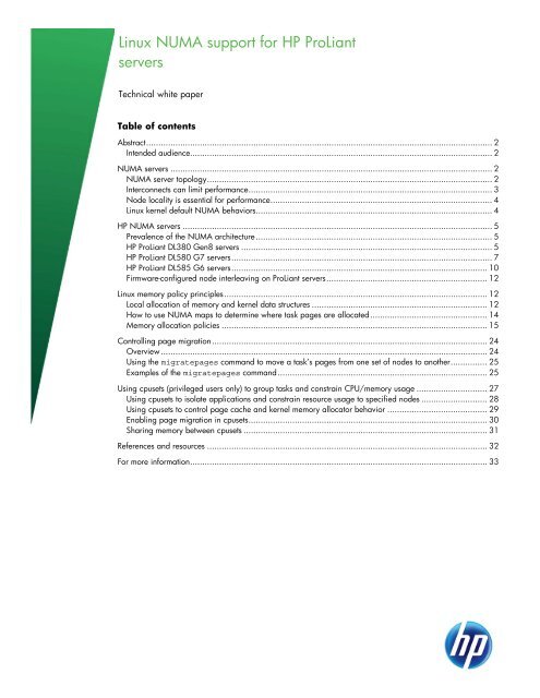 Linux NUMA support for HP ProLiant servers