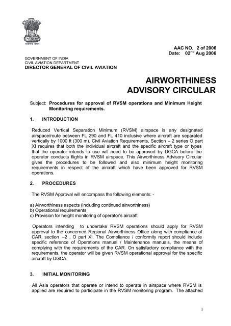 AIRWORTHINESS ADVISORY CIRCULAR - Directorate General of ...