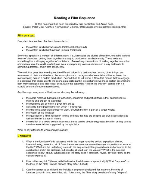 Reading a Film Sequence