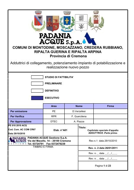 A01 - Capitolato parte I ADDUTTRICE REV2.pdf - Padania Acque