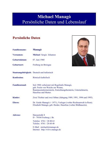 Michael Managò Persönliche Daten und Lebenslauf