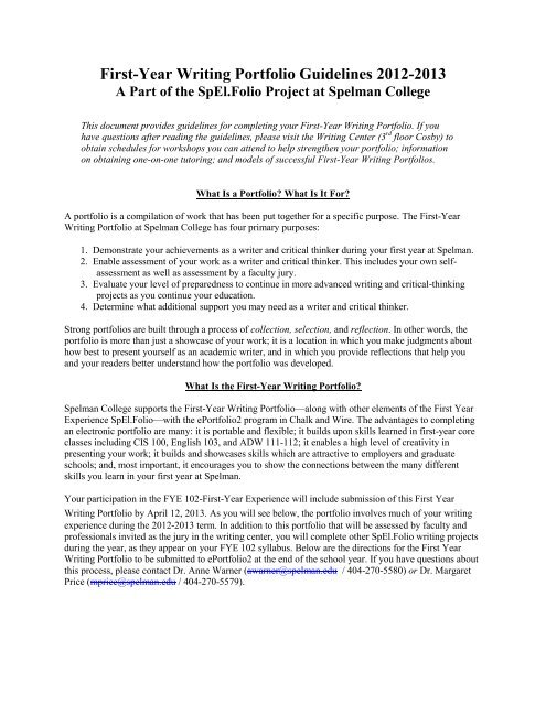 First-Year Writing Portfolio Guidelines 2012-2013 - Chalk and Wire