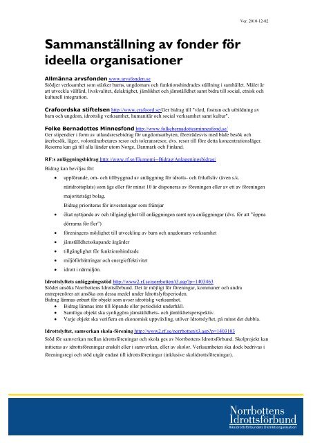 Sammanställning av fonder för ideella organisationer - Laget.se