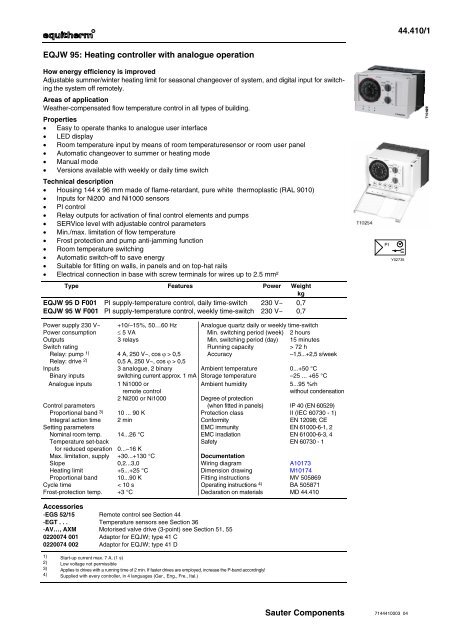 EQJW 95: Heating controller with analogue operation - SAUTER AG