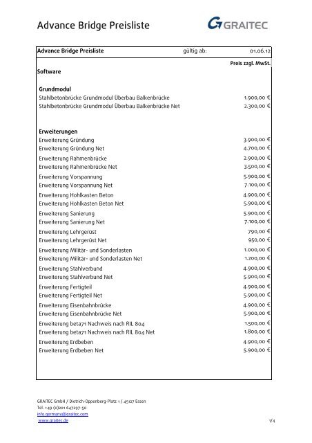 Advance Bridge Preisliste - Graitec