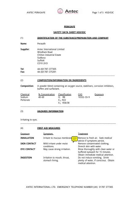 Perasafe Safety Data Sheet - International Association and Register ...