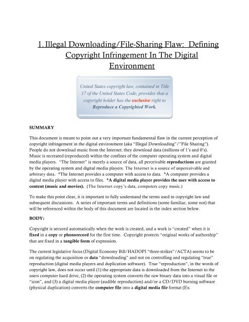1. Illegal Downloading/File-Sharing Flaw: Defining Copyright ...