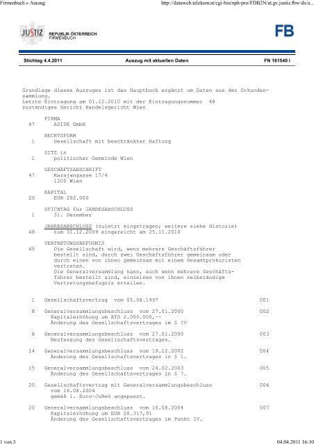 Firmenbuch » Auszug - Gartner & Zwickl