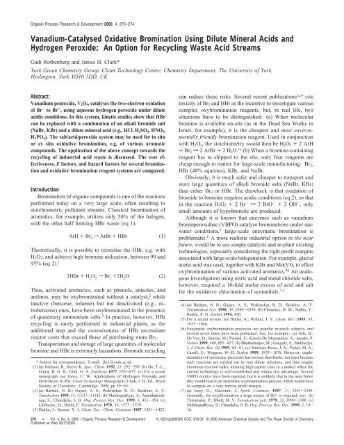 Vanadium-Catalysed Oxidative Bromination Using Dilute Mineral ...