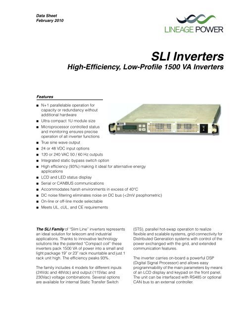 SLI Inverters Ordering Guide - Lineage Power