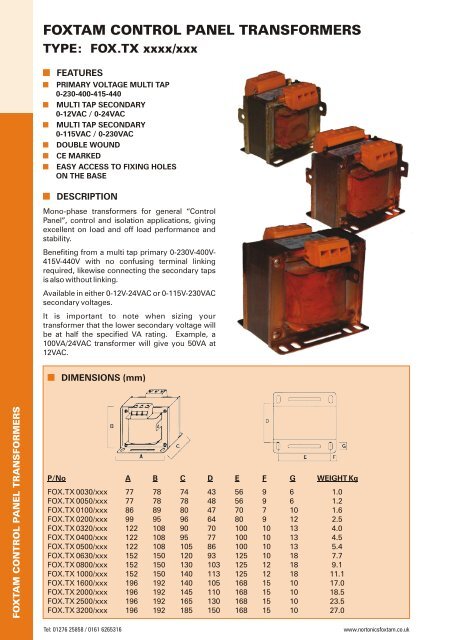 foxtam control panel transformers - Nortonics Foxtam Limited