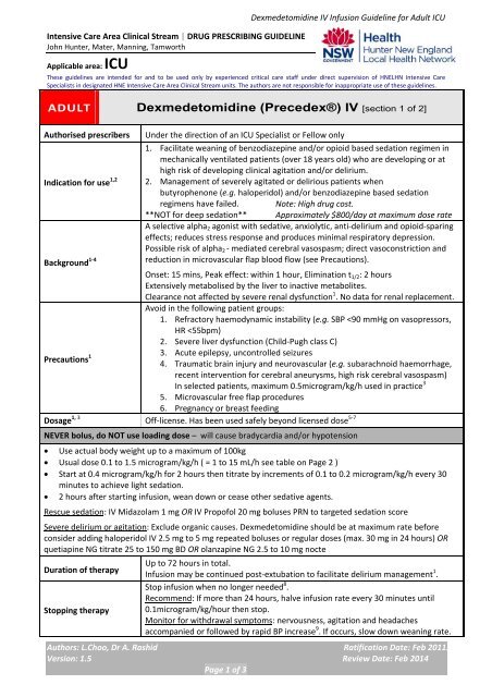 ADULT Dexmedetomidine (Precedex®) IV ... - Philippe Le Fevre