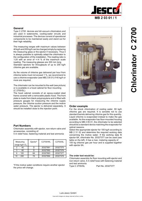 Chlorinator C 2700 - Lutz-Jesco GmbH