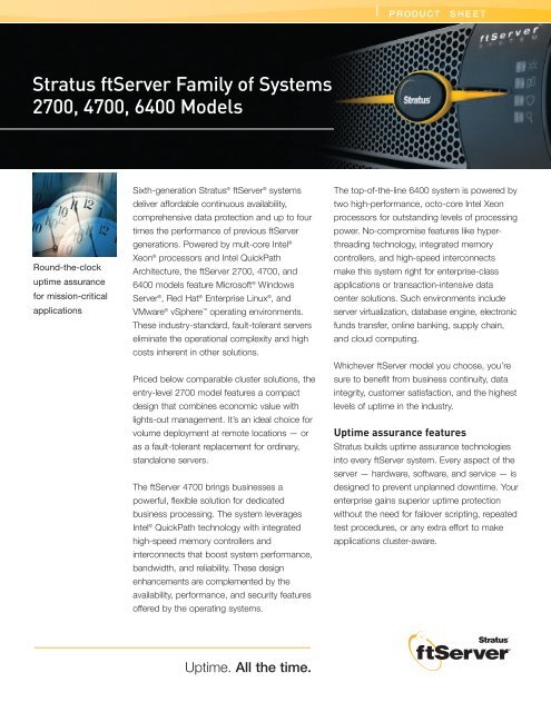 Stratus ftServer Family of Systems 2700, 4700, 6400 Models