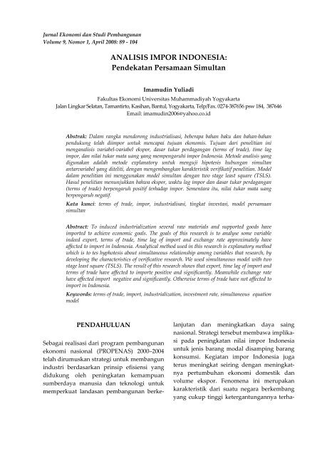 Pendekatan Persamaan Simultan - Depan - Universitas ...