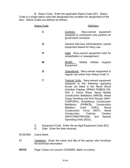 B. Status Code. Enter the