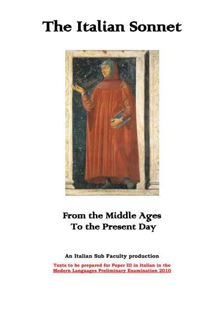 The Italian Sonnet - Faculty of Medieval & Modern Languages