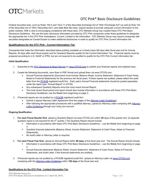 OTC Pink® Basic Disclosure Guidelines