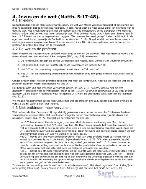 4. Jezus en de wet (Matth. 5:17-48). - Saret