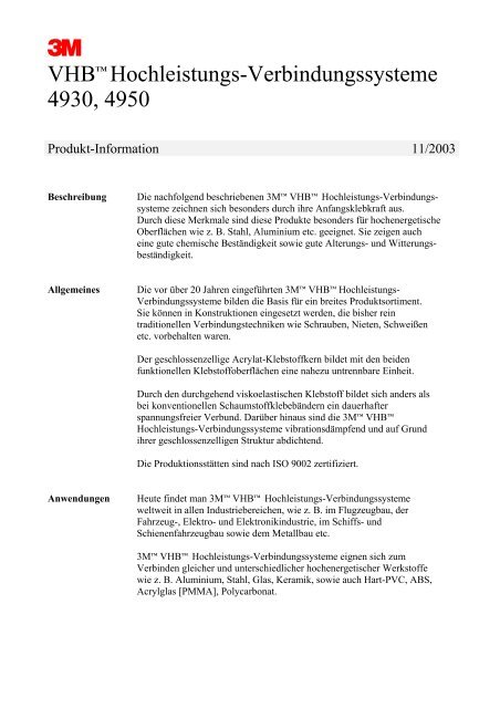 VHB™ Hochleistungs-Verbindungssysteme 4930, 4950 - 3M