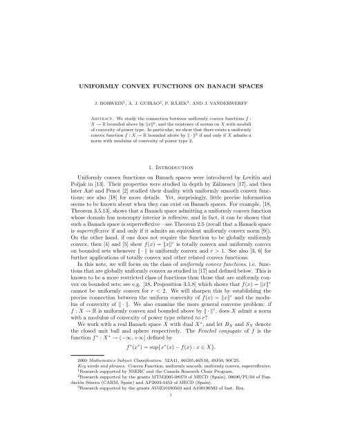 Uniformly Convex Functions Faculty Of Computer Science
