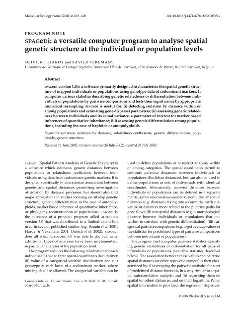 spagedi: a versatile computer program to analyse spatial genetic ...