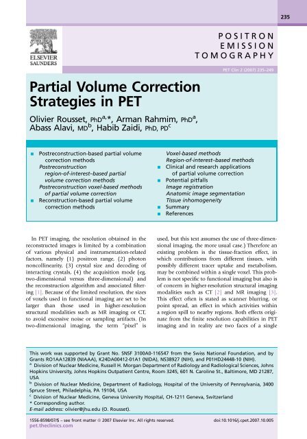 Partial Volume Correction Strategies in PET - PINLAB