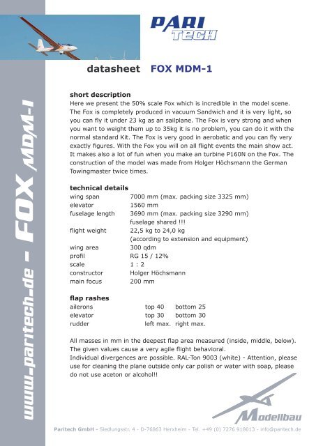 Paritech - datasheet Fox MDM-1