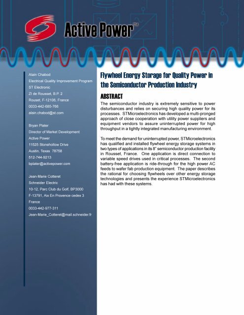 Flywheel Energy Storage for Quality Power in the ... - Active Power
