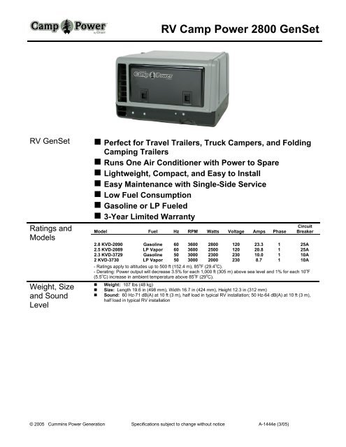 RV Camp Power 2800 GenSet - Electric Generators