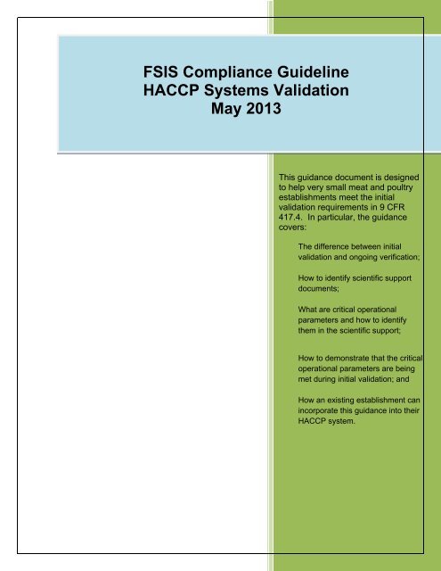 FSIS Compliance Guideline HACCP Systems Validation May 2013