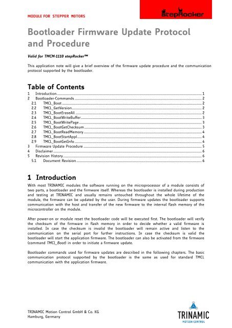 Bootloader Firmware Update Protocol and Procedure - Trinamic