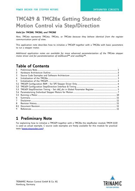 TMC429 & TMC26x Getting Started: Motion Control via ... - Trinamic