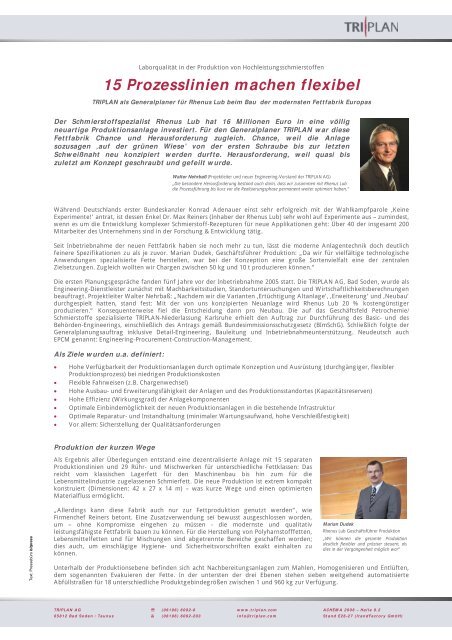 15 Prozesslinien machen flexibel - Triplan AG