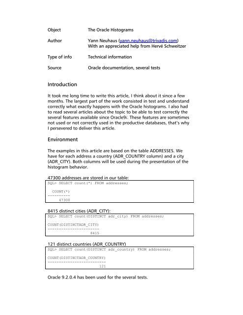 The Oracle Histograms / E - Trivadis
