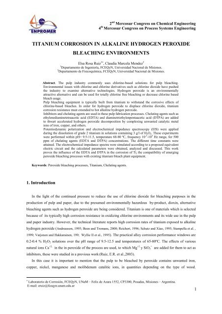 titanium corrosion in alkaline hydrogen peroxide bleaching - UFRJ