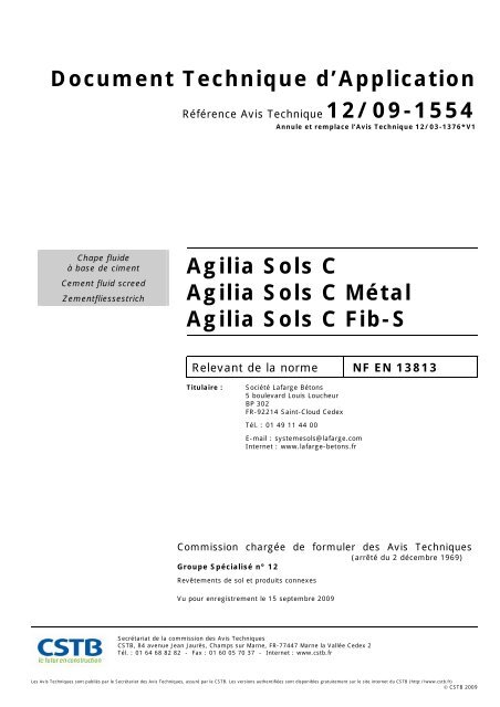 Document Technique d'Application Agilia Sols C Agilia ... - Lafarge