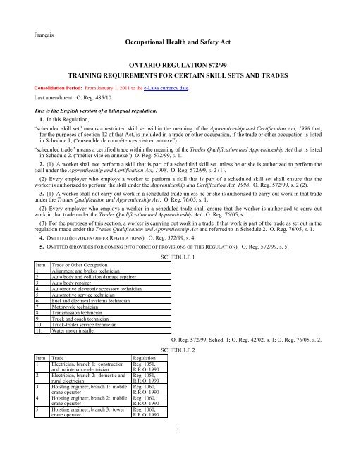 Training Requirements for Certain Compulsory Trades