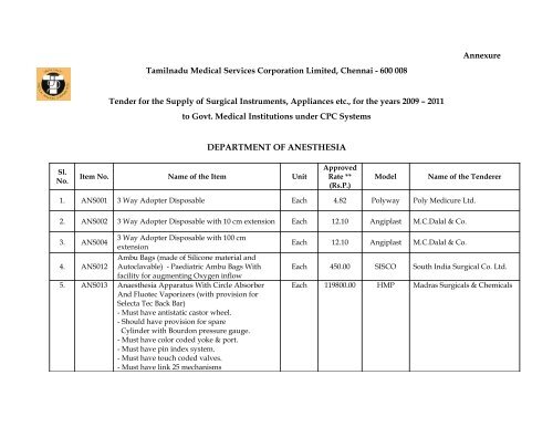 Annexure Tamilnadu Medical Services Corporation Limited ... - Tnmsc