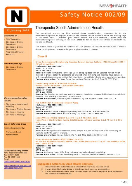 Safety Notice 002/09 - NSW Health