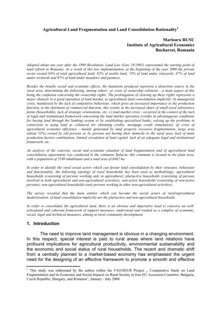 Agricultural Land Fragmentation and Land Consolidation ...