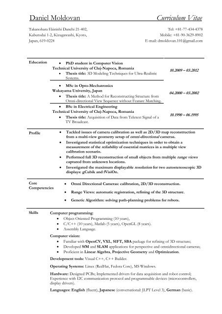 Daniel Moldovan Curriculum Vitae