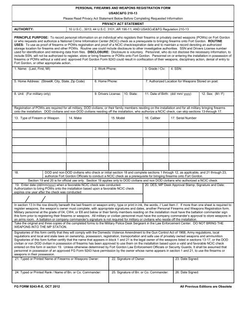 PERSONAL FIREARMS AND WEAPONS ... - Fort Gordon