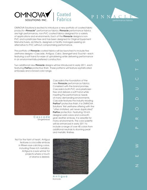 Pinnacle Performance Fabrics Bulletin - Omnova Solutions, Inc